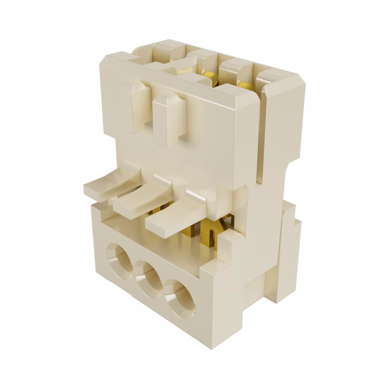 Appli-Mate RAST 2.5 Connector, 2.50mm Pitch, Female, 3 Circuits, Positions A and D Removed, Polarizing Rib Between 1/2, Locking Pips, Slotted Endwalls, Gold Plating for sale