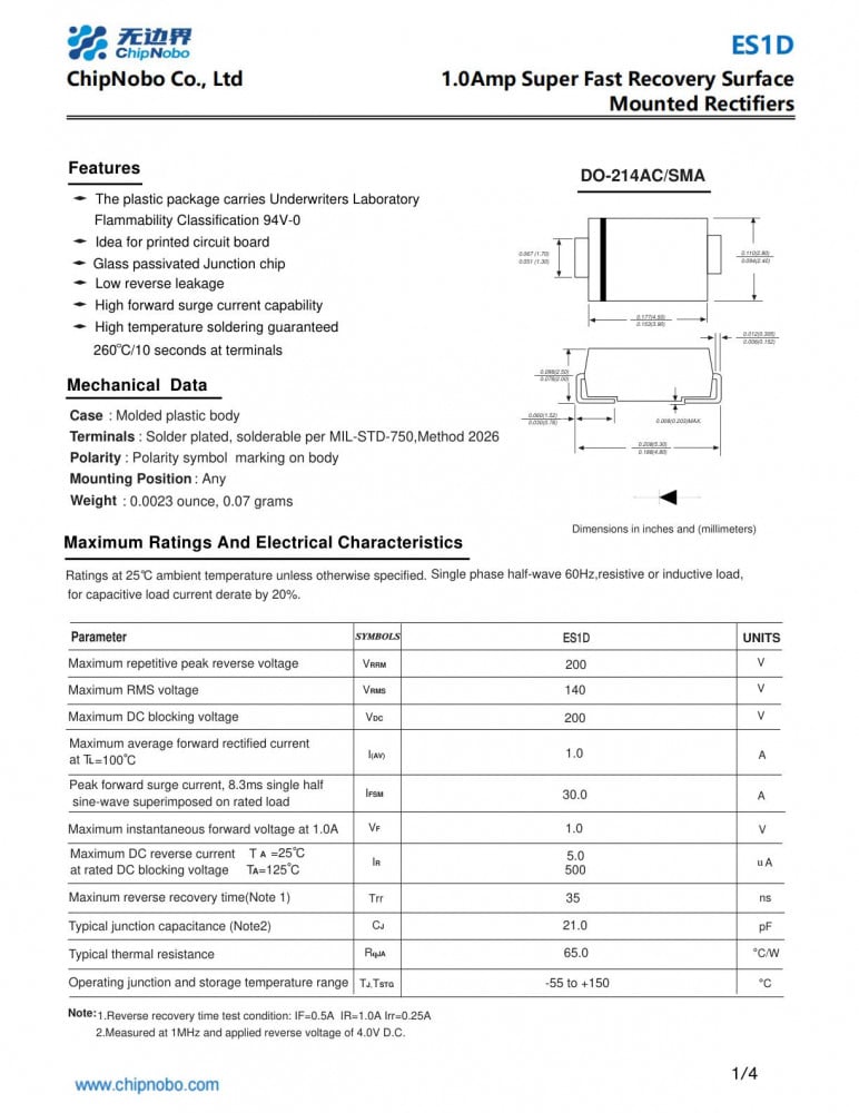 ChipNobo ES1D datasheet page 1