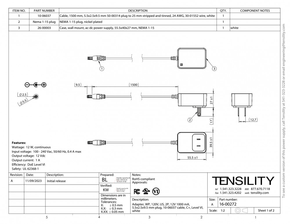 Tensility International 16-00272 product documentation, page 1