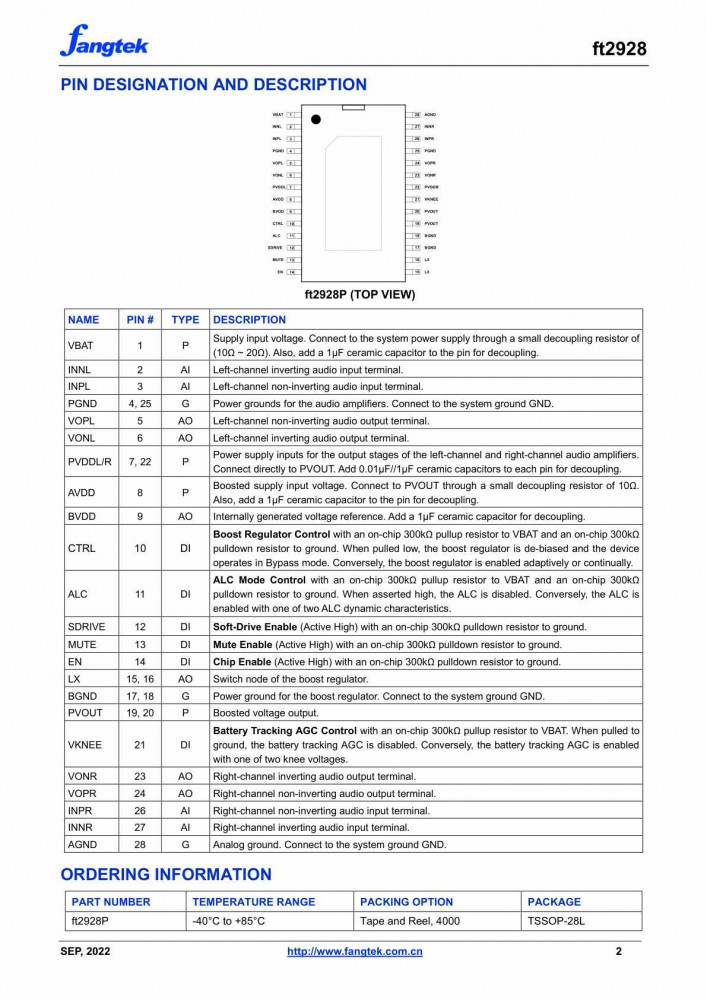 FT2928P datasheet page 2