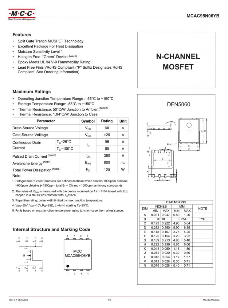 MCAC95N06YB-TP datasheet page 1