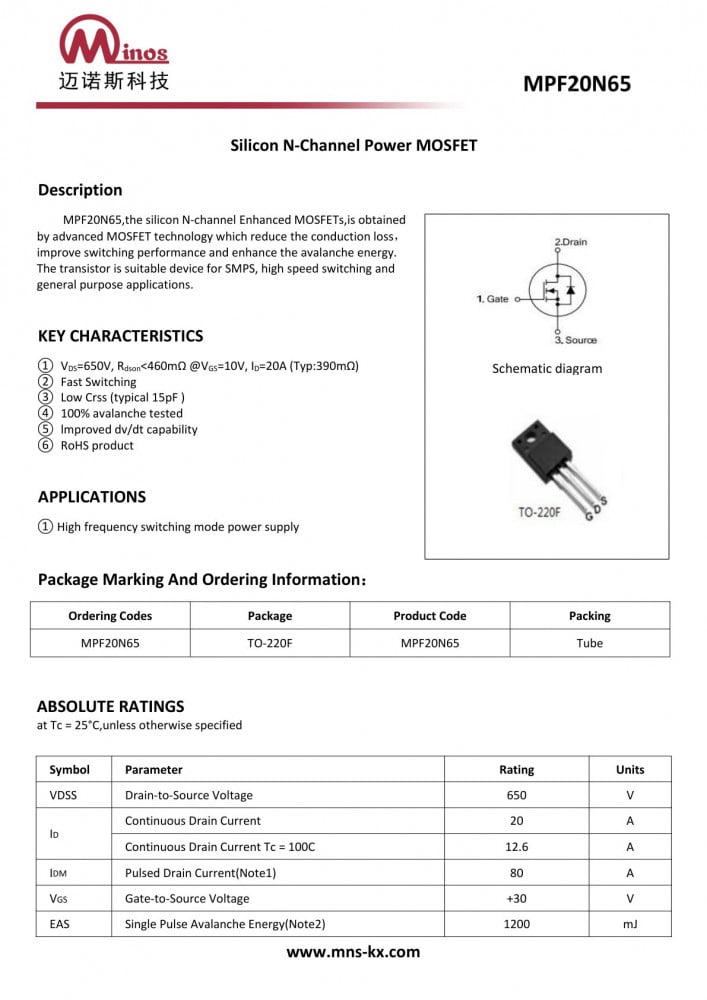 MPF20N65 datasheet page 1