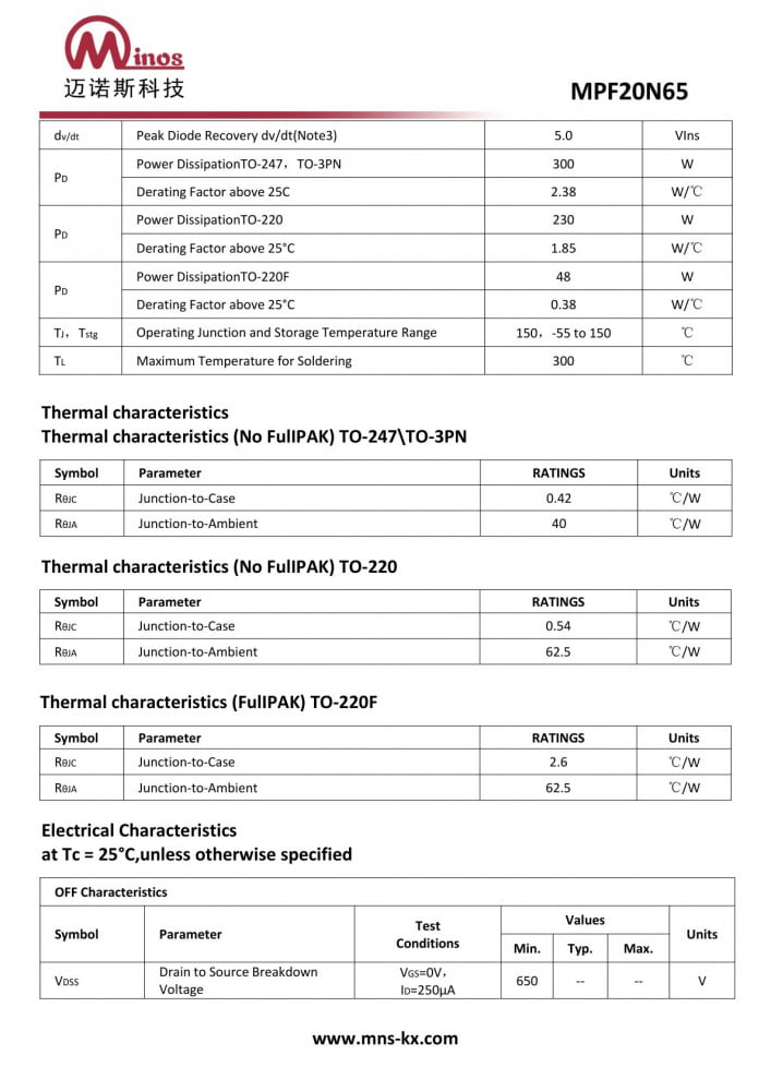 MPF20N65 datasheet page 2