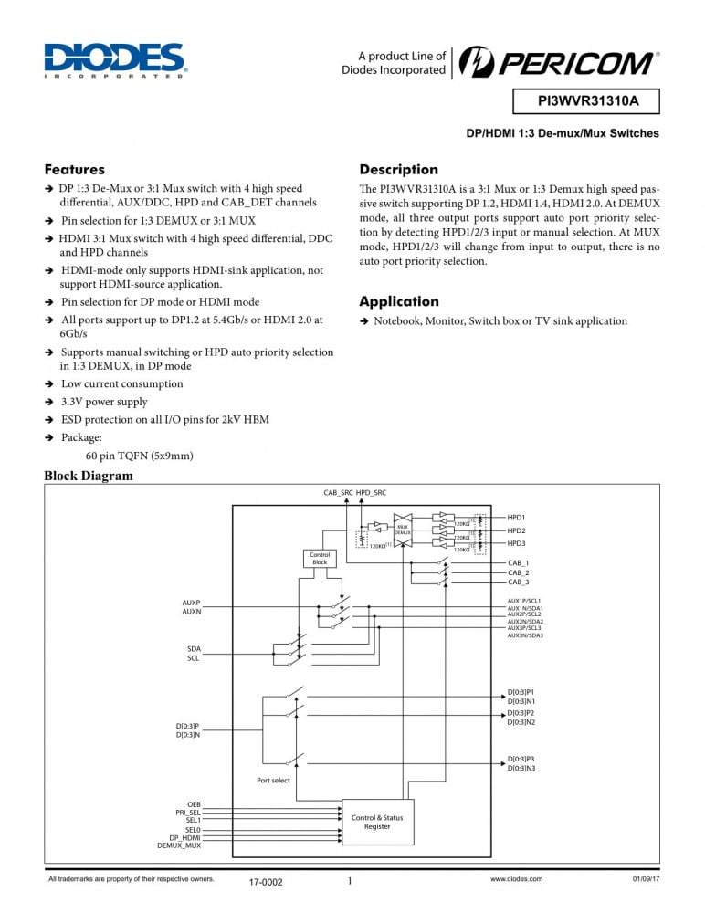 PI3WVR31310A datasheet page 1