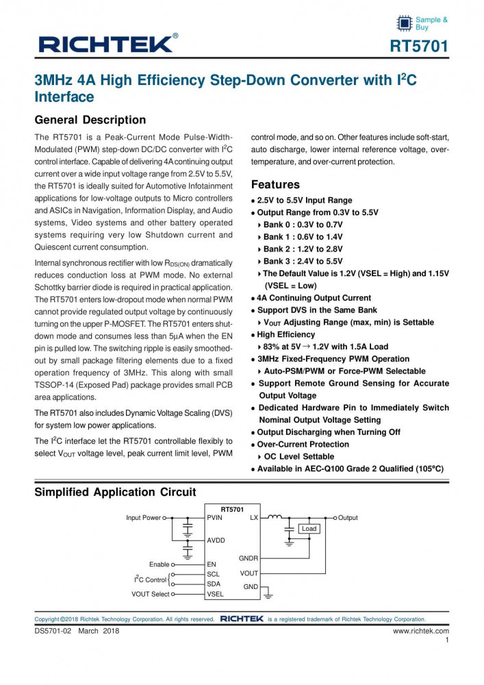 RT5701 datasheet page 1