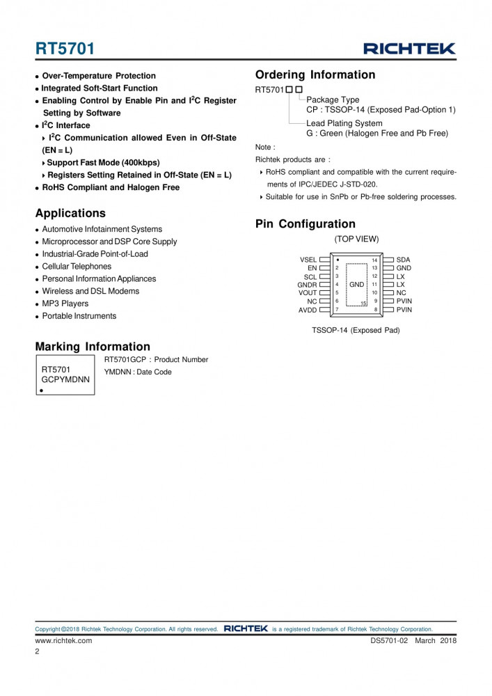 RT5701 datasheet page 2