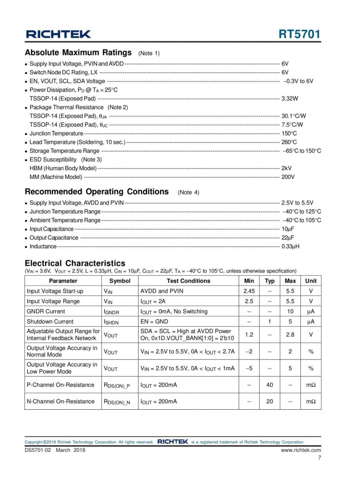 RT5701 datasheet page 7