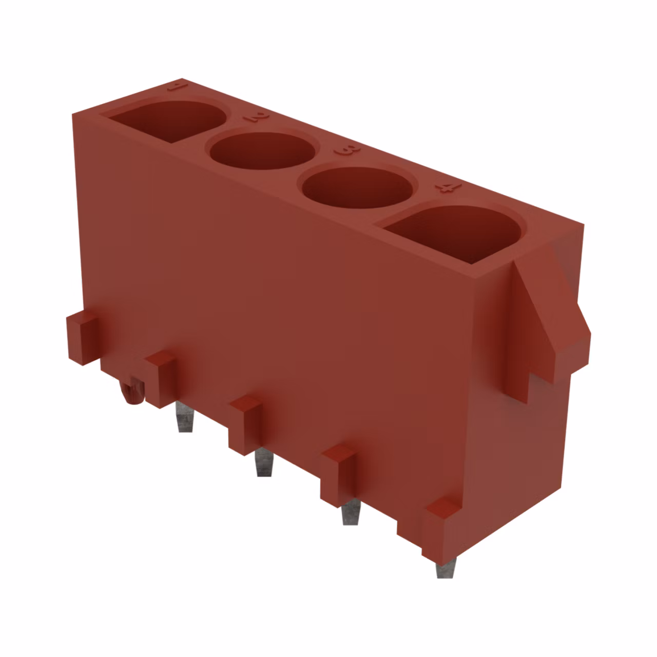 MLX Power Connector Header, 6.35mm Pitch, Vertical, with Compliant Polarizing Peg, Polyester 94V-0, Brick Red, 4 Circuits for sale