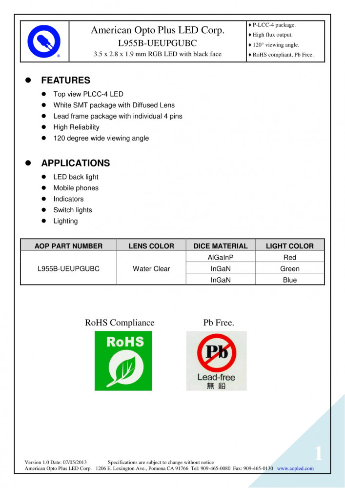 L955B-UEUPGUBC datasheet page 1
