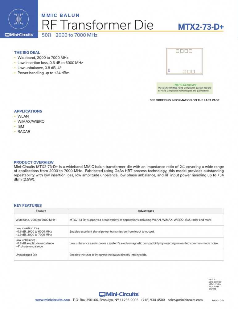 MTX2-73-DG+ datasheet page 1