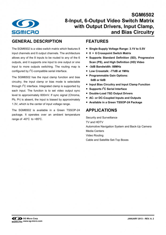 SGM6502 datasheet page 1