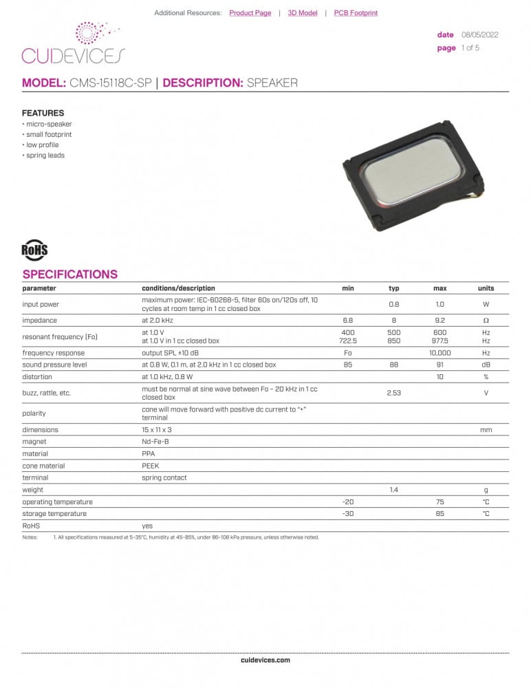 CMS-15118C-SP datasheet page 1