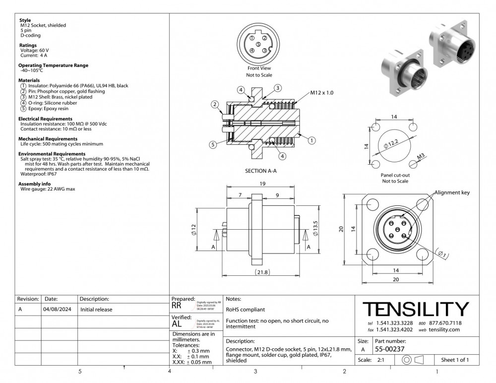 Tensility 55-00237 product drawing and dimensional information