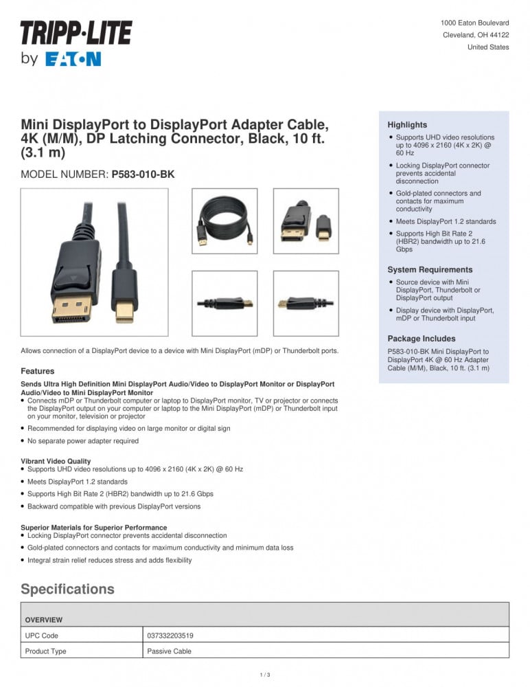 P583-010-BK technical document page 1