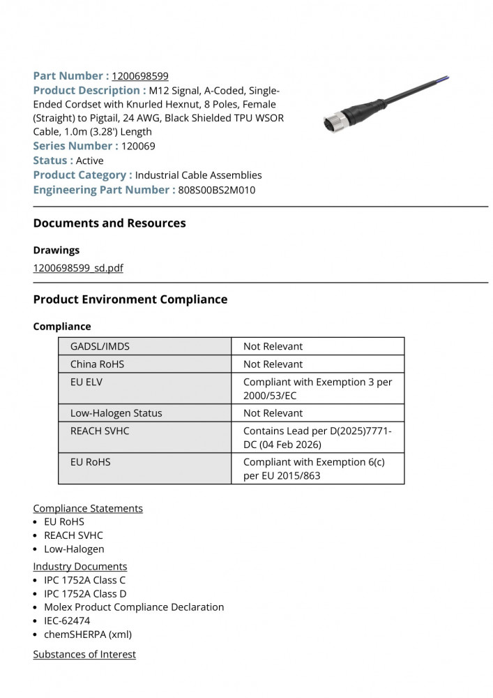 MOLEX product drawing, page 1