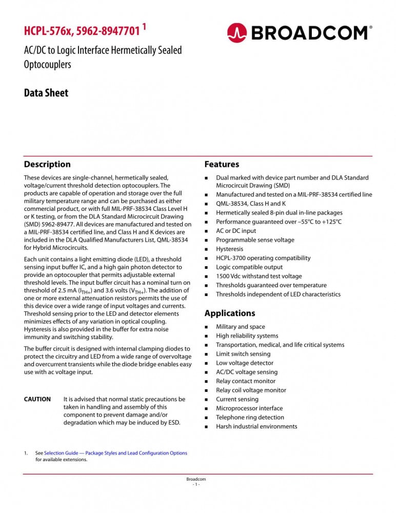 5962-8947701XA datasheet page 1