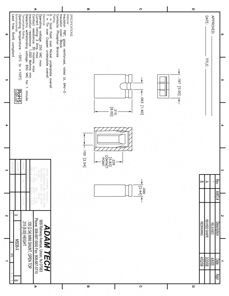 ADAM TECH MSDB-T mini shunt drawing and specifications