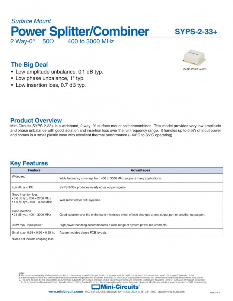 SYPS-2-33+ datasheet page 1