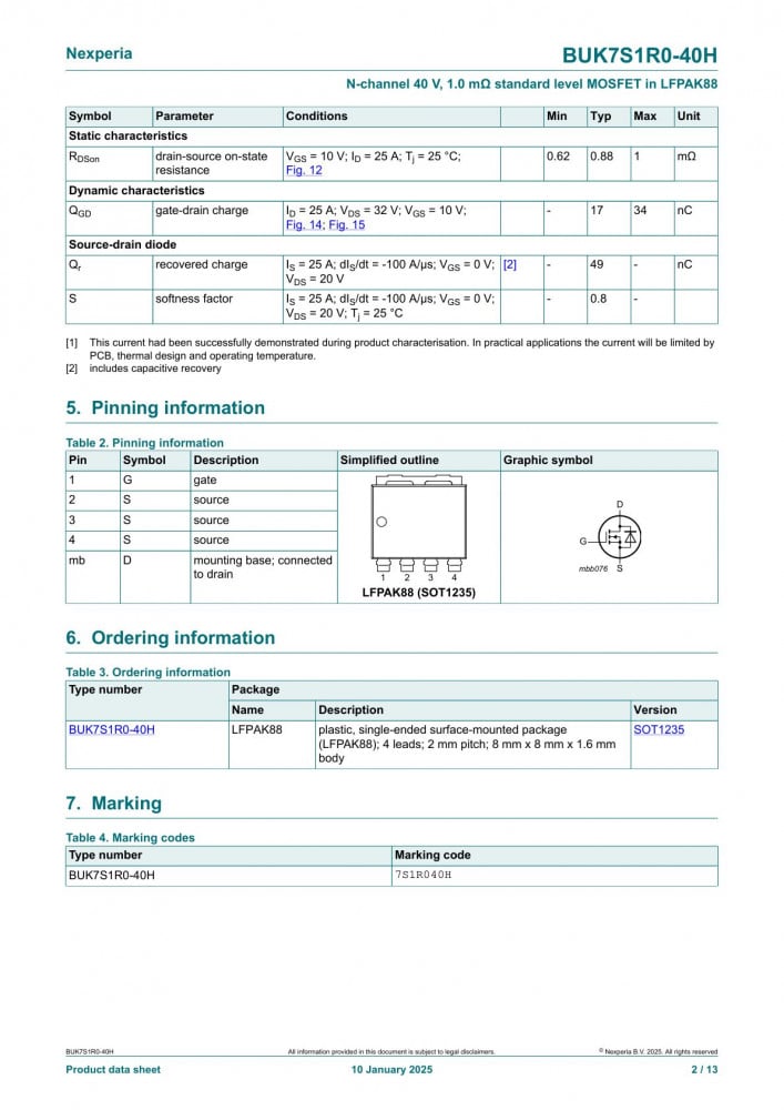 BUK7S1R0-40H datasheet page 2