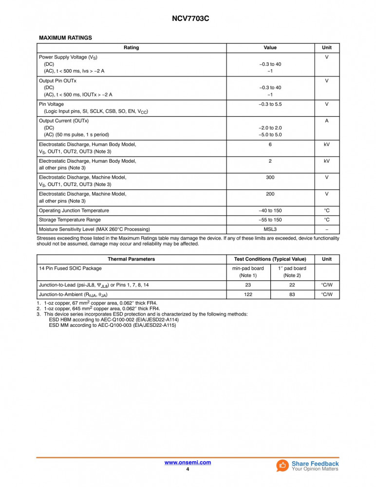 NCV7703C datasheet page 4