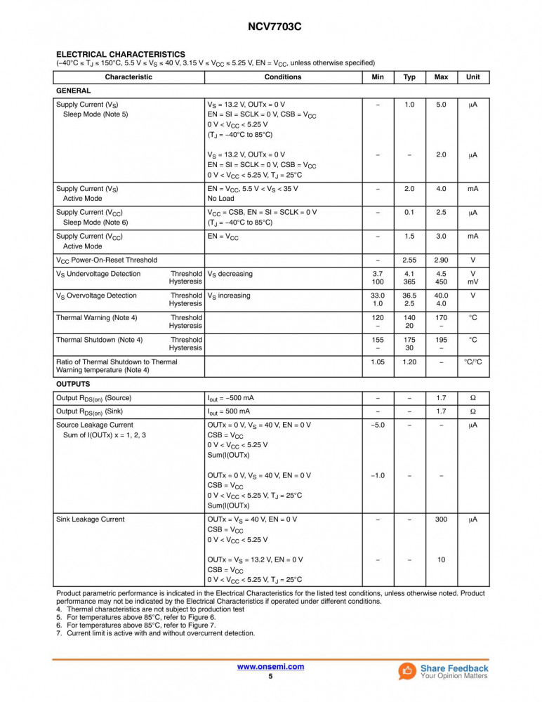 NCV7703C datasheet page 5