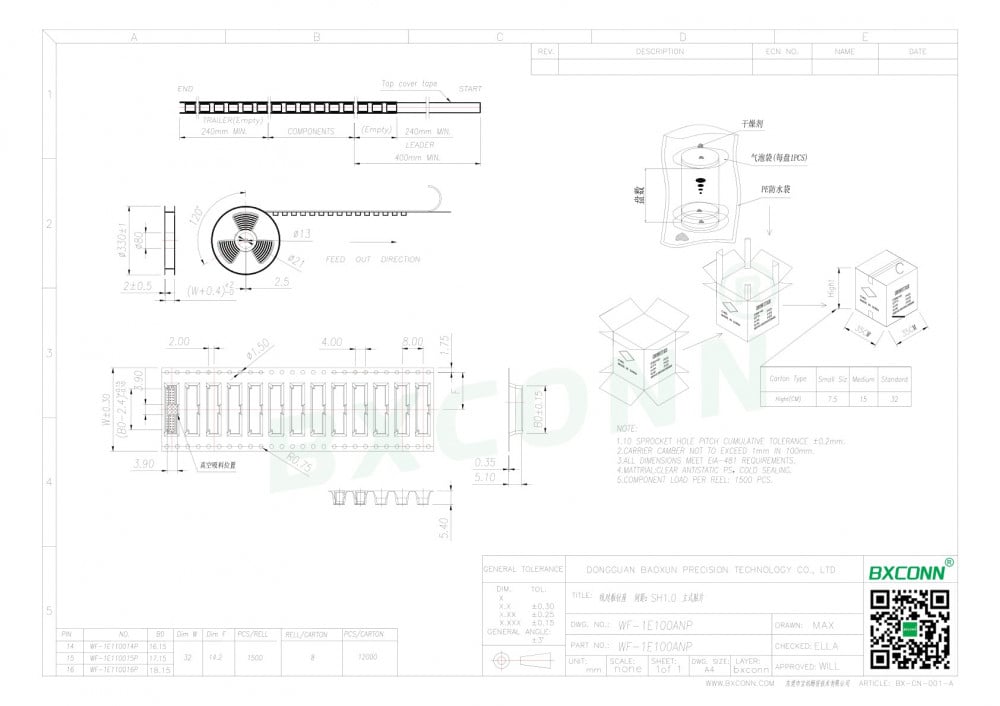 BXCONN WF-1E100A14P packaging drawing page 3
