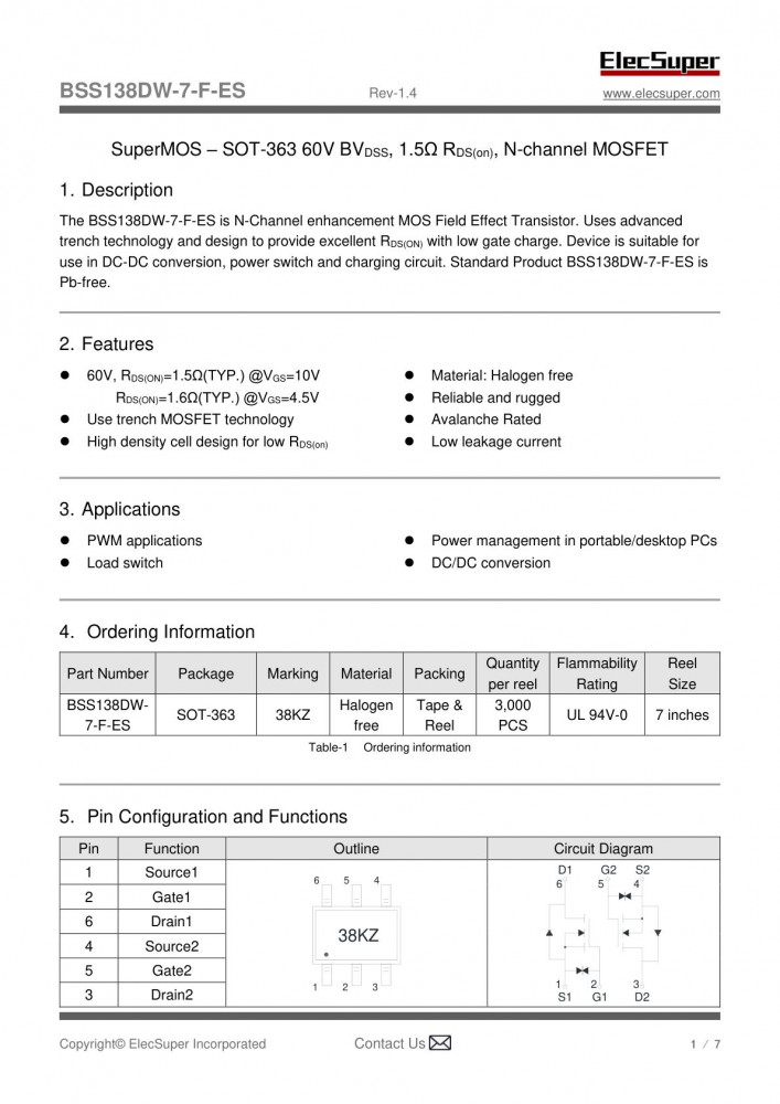 BSS138DW-7-F-ES datasheet page 1