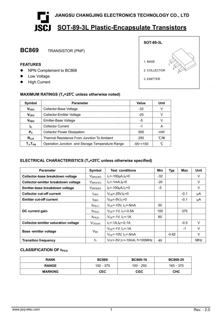 BC869-25 datasheet page 1