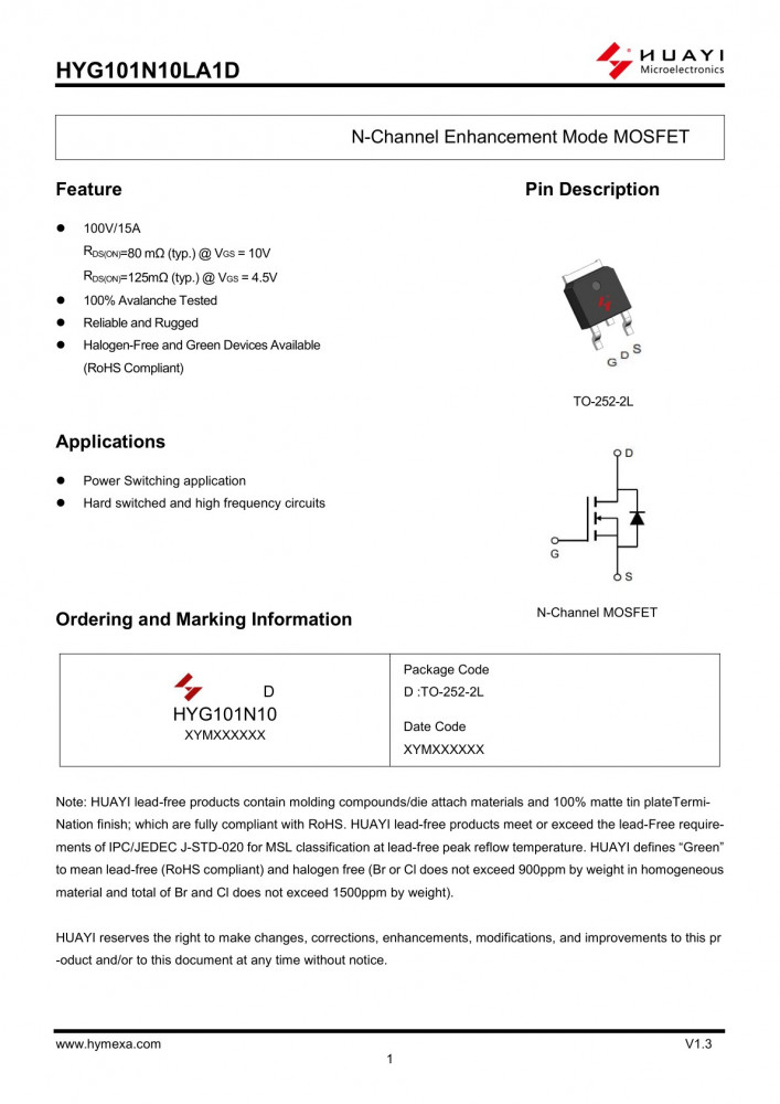 HYG101N10LA1D datasheet page 1