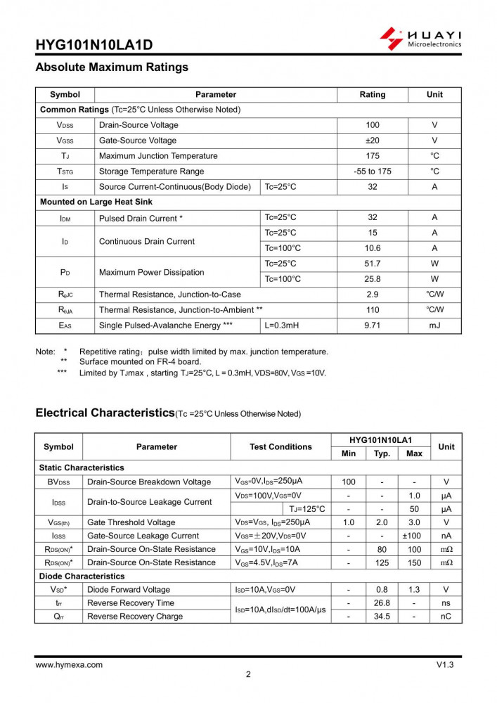 HYG101N10LA1D datasheet page 2
