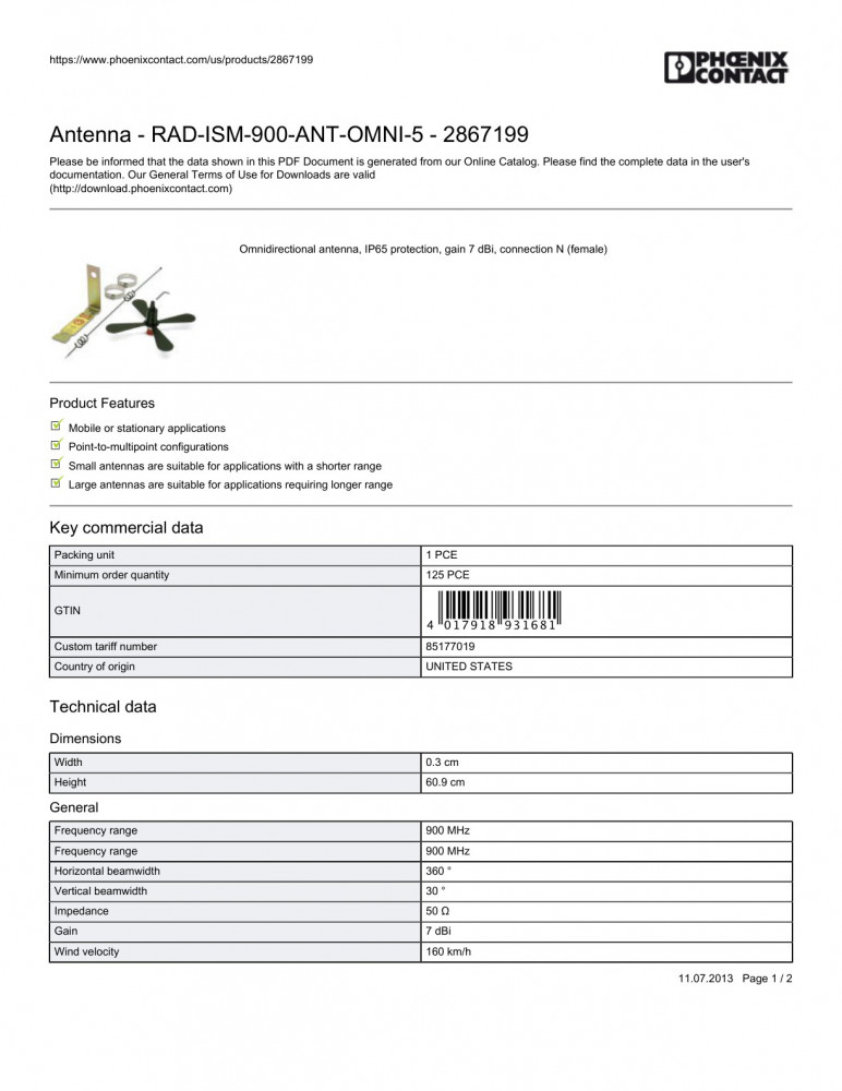 Phoenix Contact 2867199 product document page 1