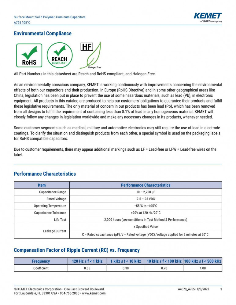 KEMET A765 datasheet page 3