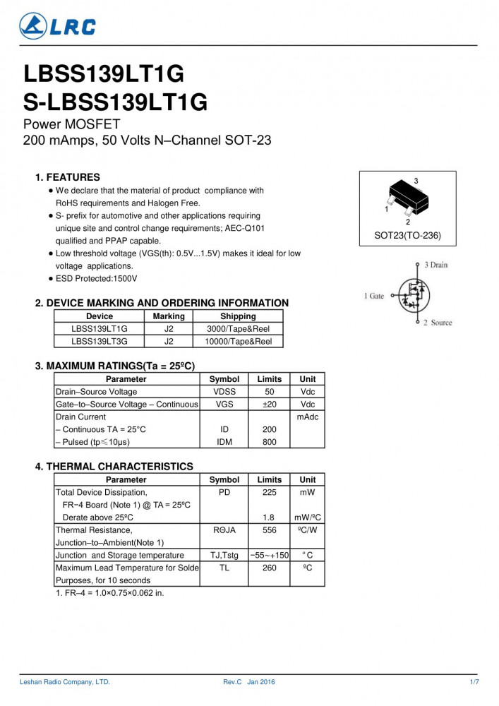 LBSS139LT1G datasheet page 1