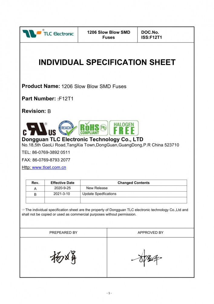 F12T1 datasheet page 1
