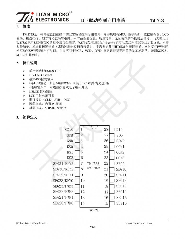 TM1723 datasheet page 1