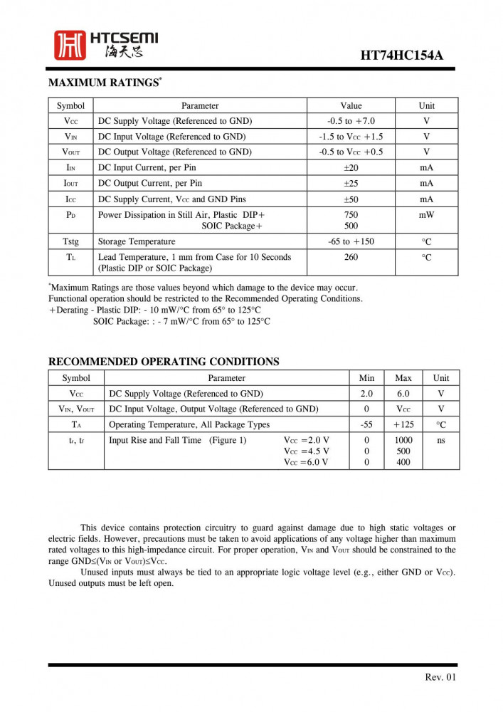 HT74HC154ARWZ datasheet page 2