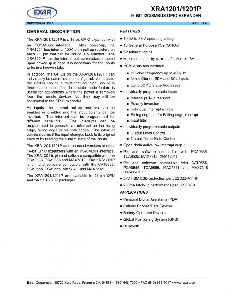 XRA1201PIL24-F datasheet page 1
