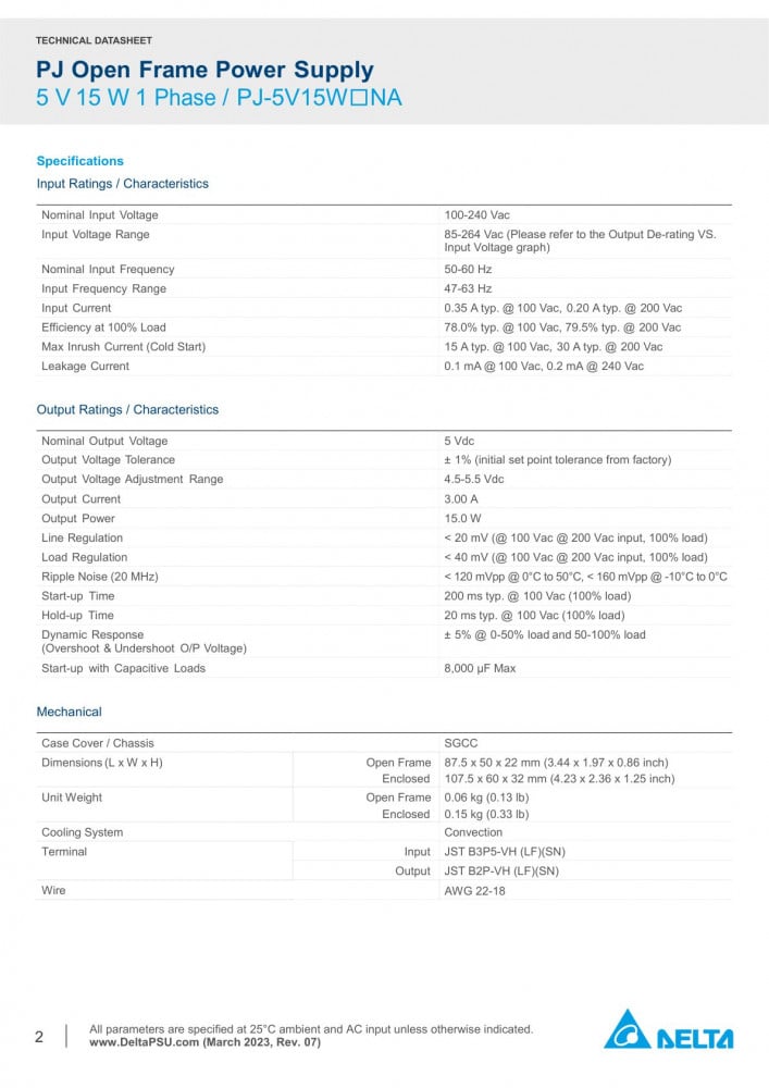DELTA PJ-5V15WCNA datasheet page 2