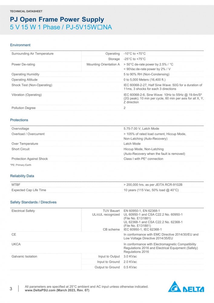 DELTA PJ-5V15WCNA datasheet page 3