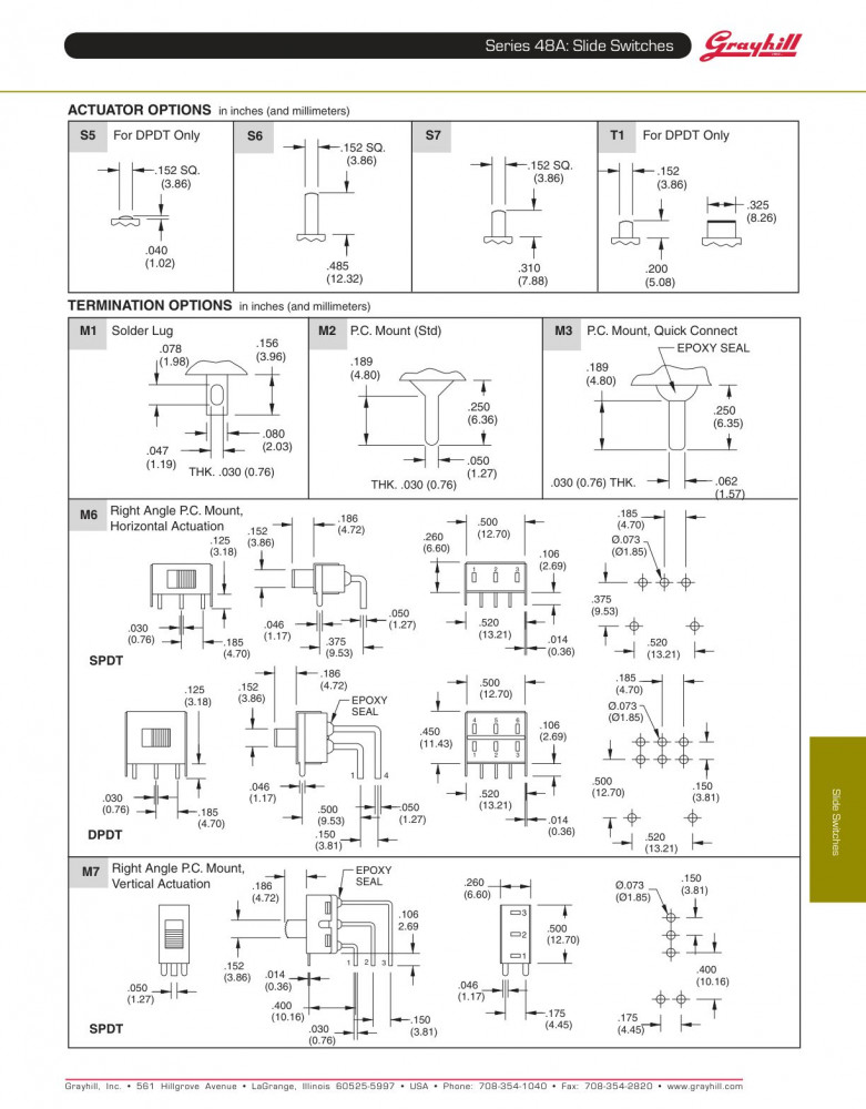 Grayhill Series 48A slide switch documentation page 2