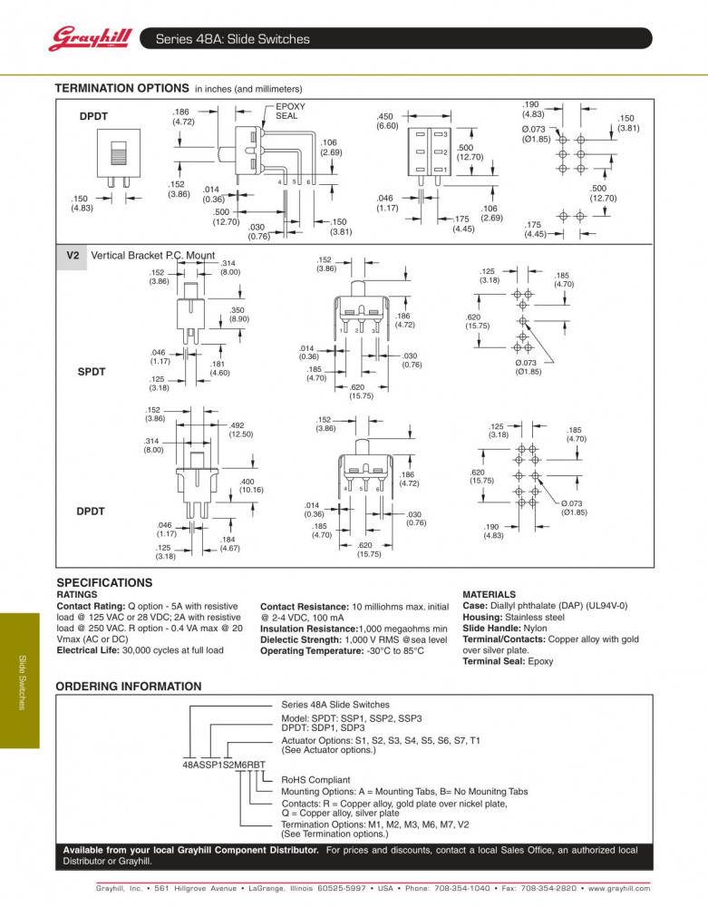 Grayhill Series 48A slide switch documentation page 3