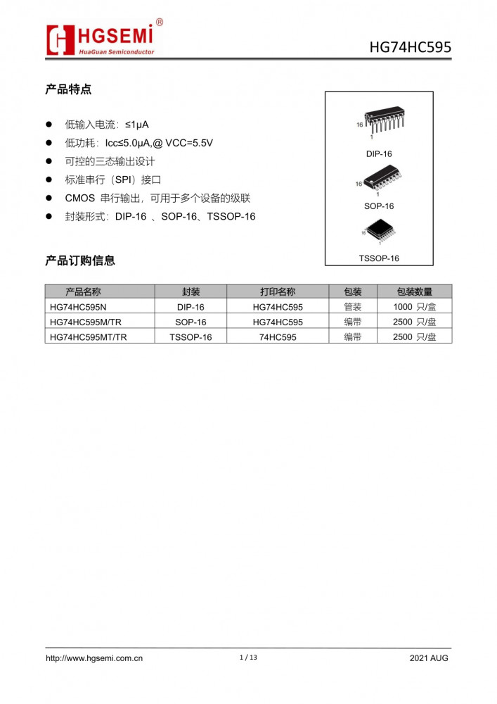 HG74HC595 datasheet page 1