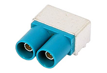 FAKRA Jack, Right-Angle, PCB Receptacle, Through Hole, Die Cast Body, Tin (Sn) Plated, Keying Code I, Tape and Reel, 50 Ohms