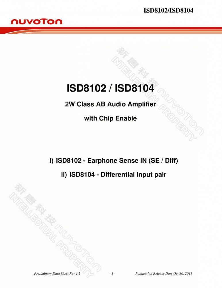 ISD8102 datasheet page 1