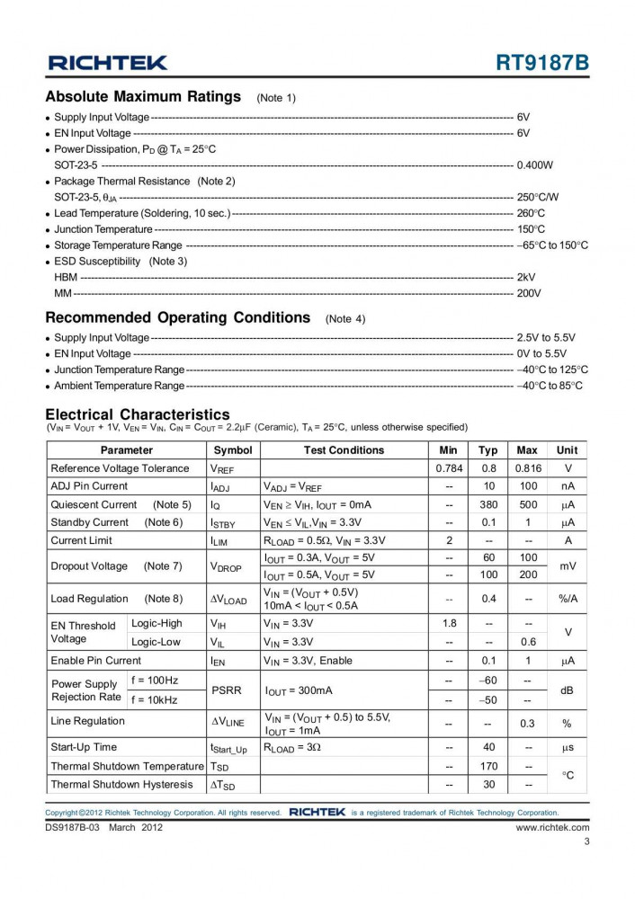 RT9187BGB datasheet page 3