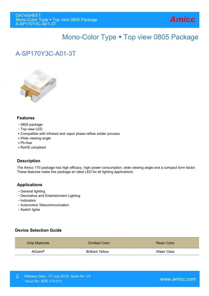 A-SP170Y3C-A01-3T datasheet page 2