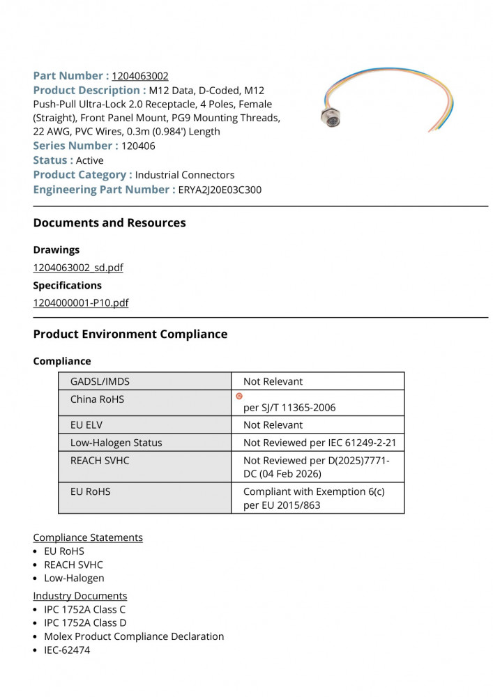 Molex product specification preview, page image 1