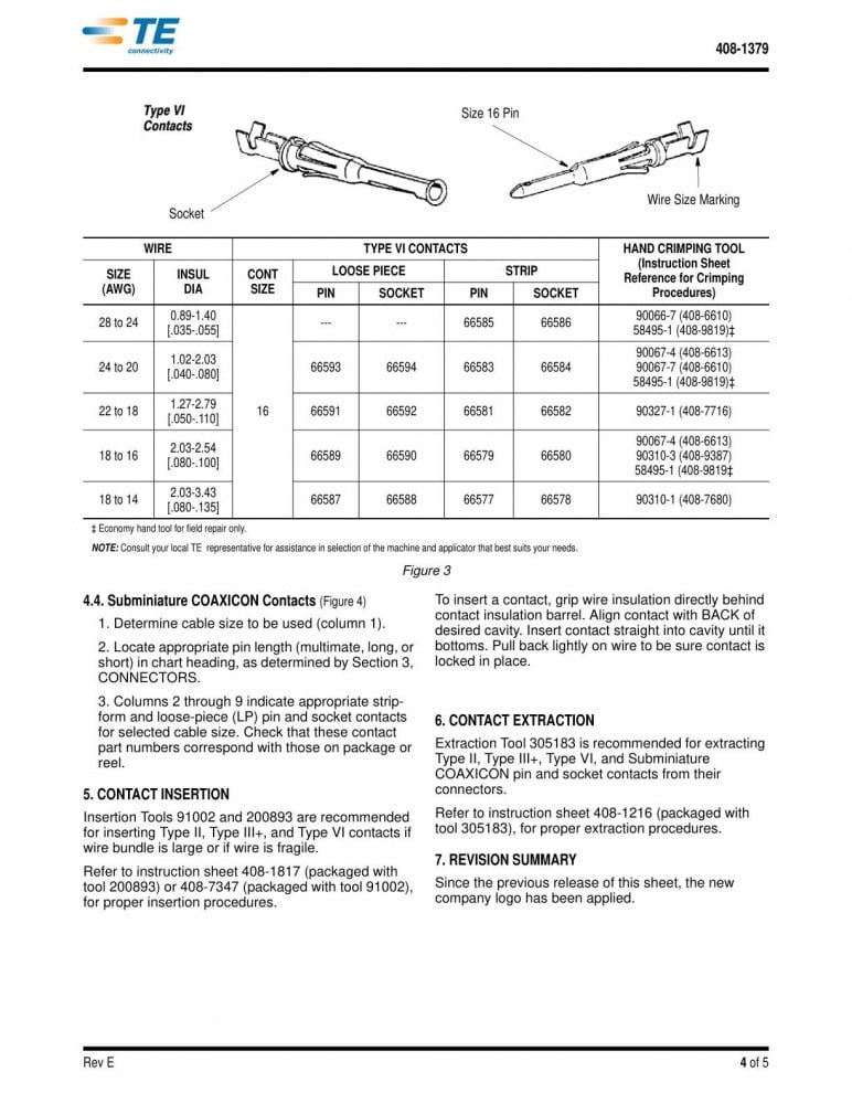 TE Connectivity insertion and extraction instructions