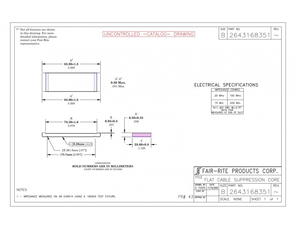 Fair-Rite 2643168351 product drawing