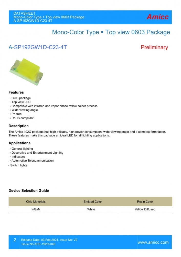 A-SP192GW1D-C23-4T datasheet page 2